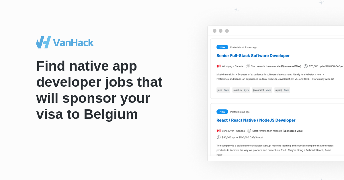 Native app developer jobs in Belgium - VanHack